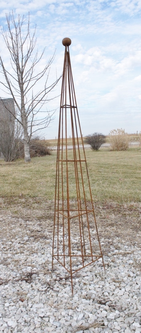 54" Wrought Iron Ball Top Triangle Topiary - Flower Obelisk