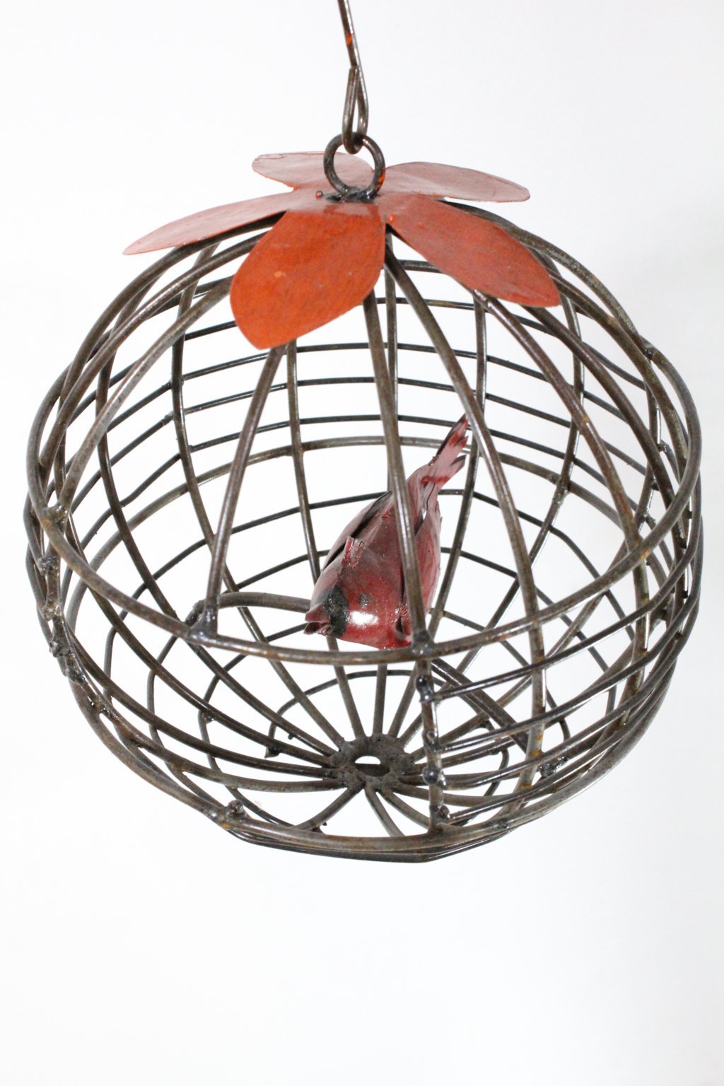 Wrought Iron Ball with Cardinal Hanging Decoration
