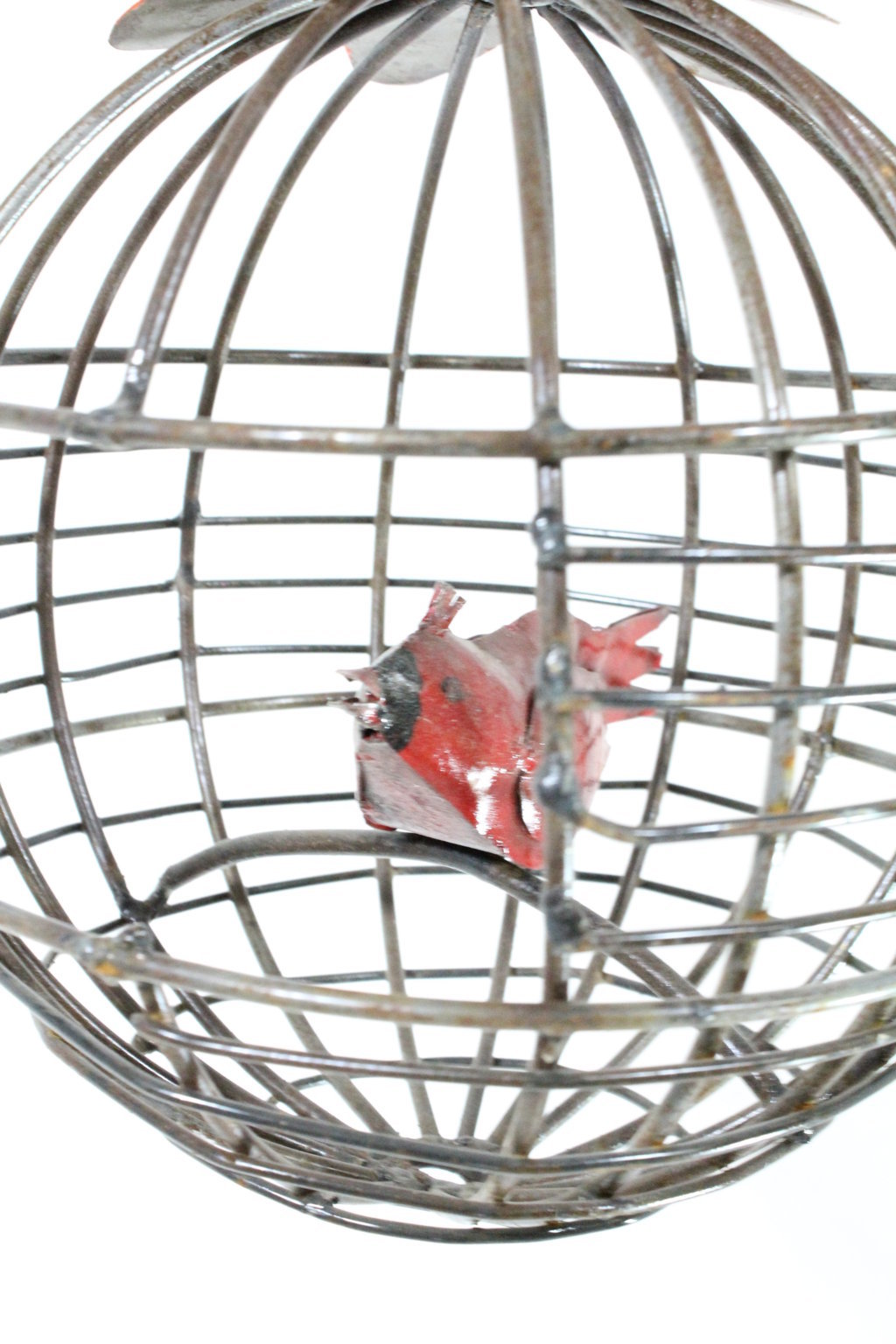 Wrought Iron Ball with Cardinal Hanging Decoration