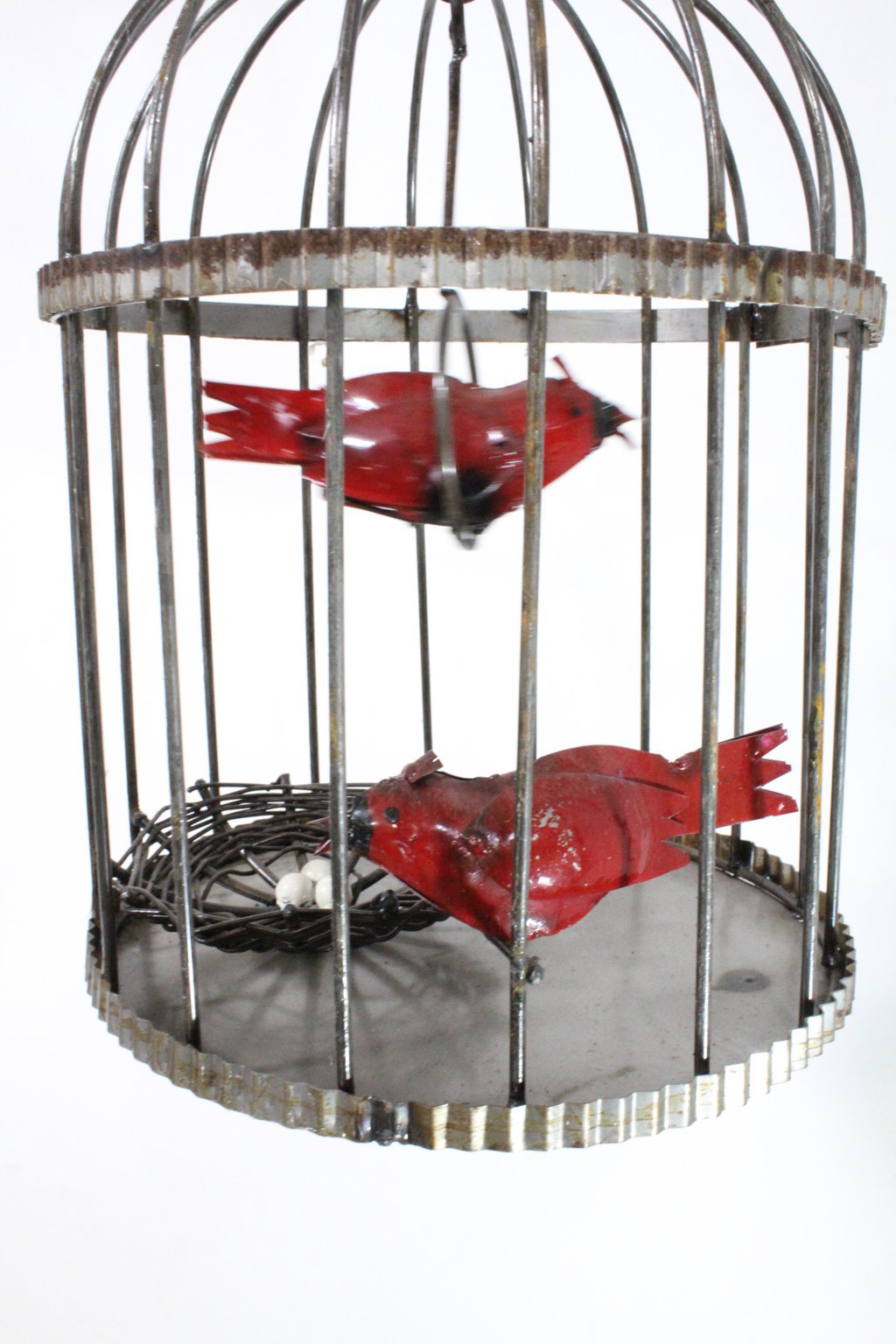 Wrought Iron Bird Cage with Cardinal