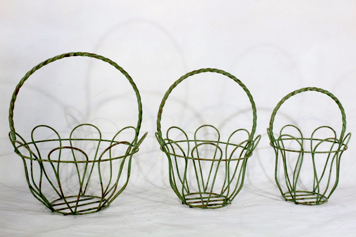 Wrought Iron Braided Handle Baskets 3 Sizes Flower Container