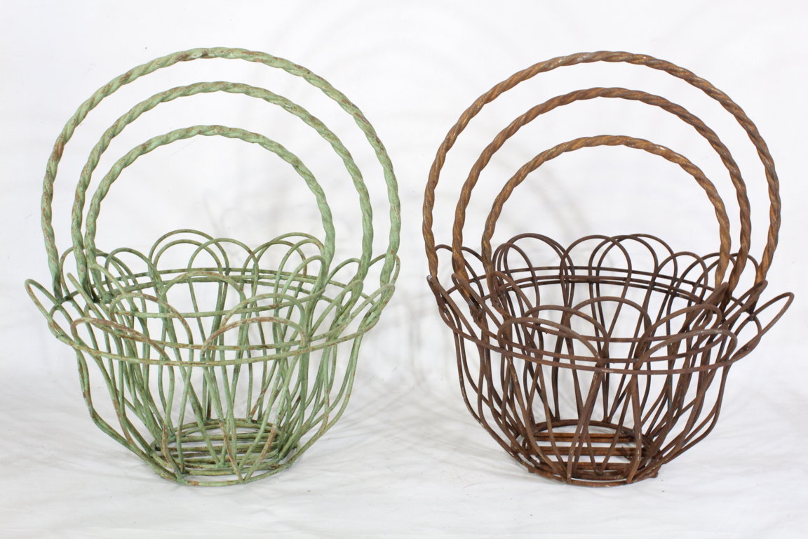 Wrought Iron Braided Handle Baskets 3 Sizes Flower Container