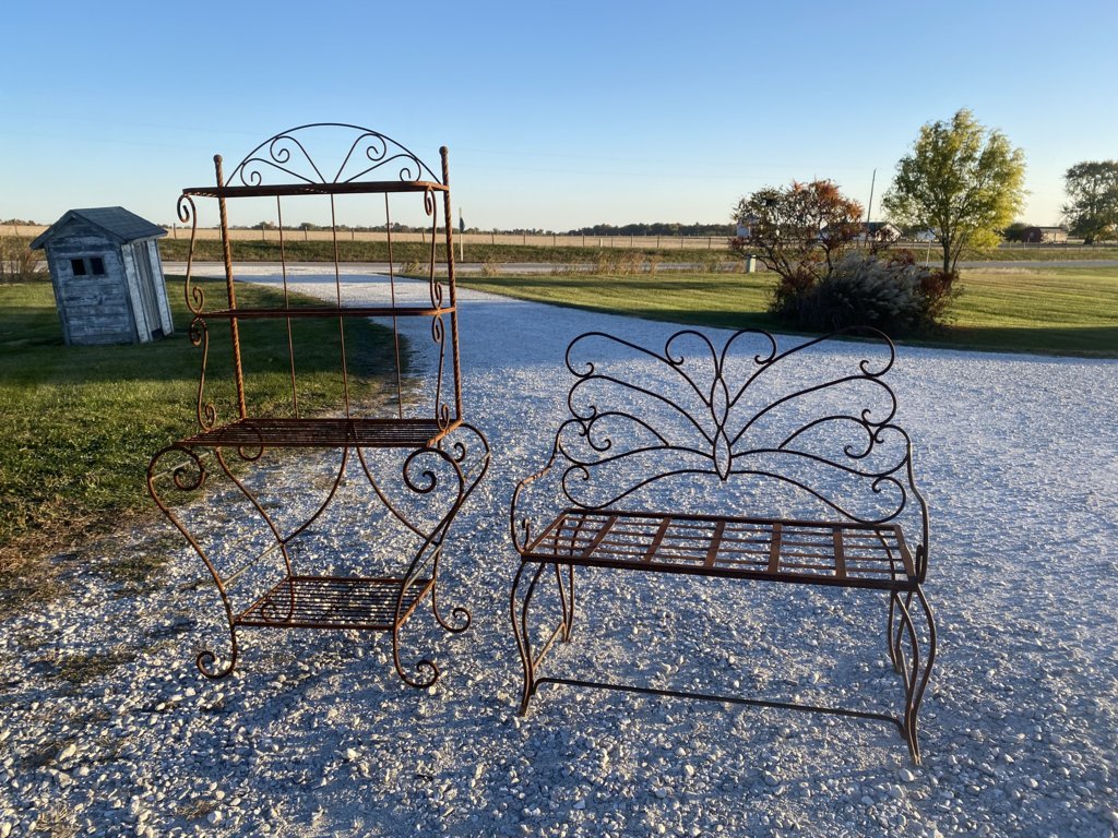 Wrought Iron Butterfly Bench with Strap Seat Outdoor Furniture