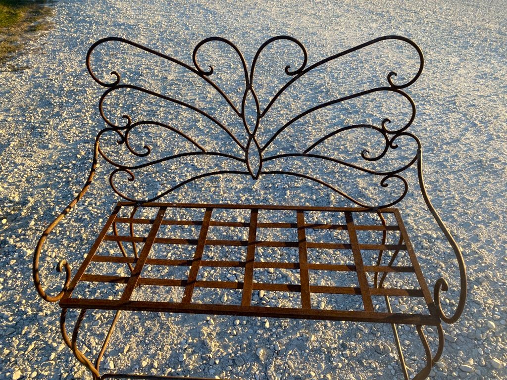 Wrought Iron Butterfly Bench with Strap Seat Outdoor Furniture