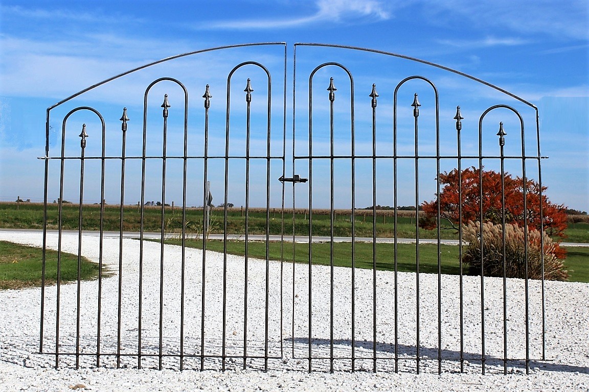 Wrought Iron Gate Hoop & Spear Fence Gate - 4' Tall x 7' Wide