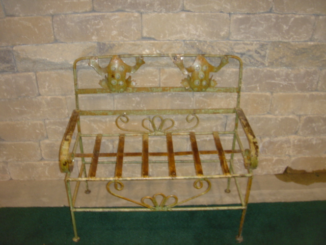 Wrought Iron Child's Miniature Small Bench with Frogs
