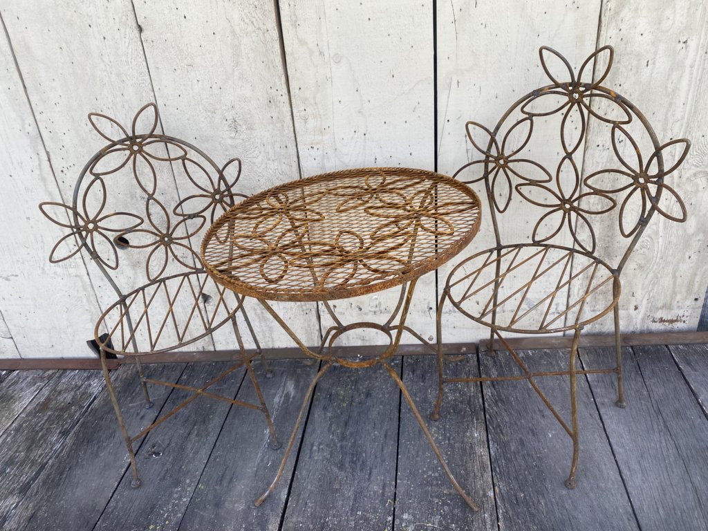 Wrought Iron Small Daisy Table & Chair Set Patio Furniture