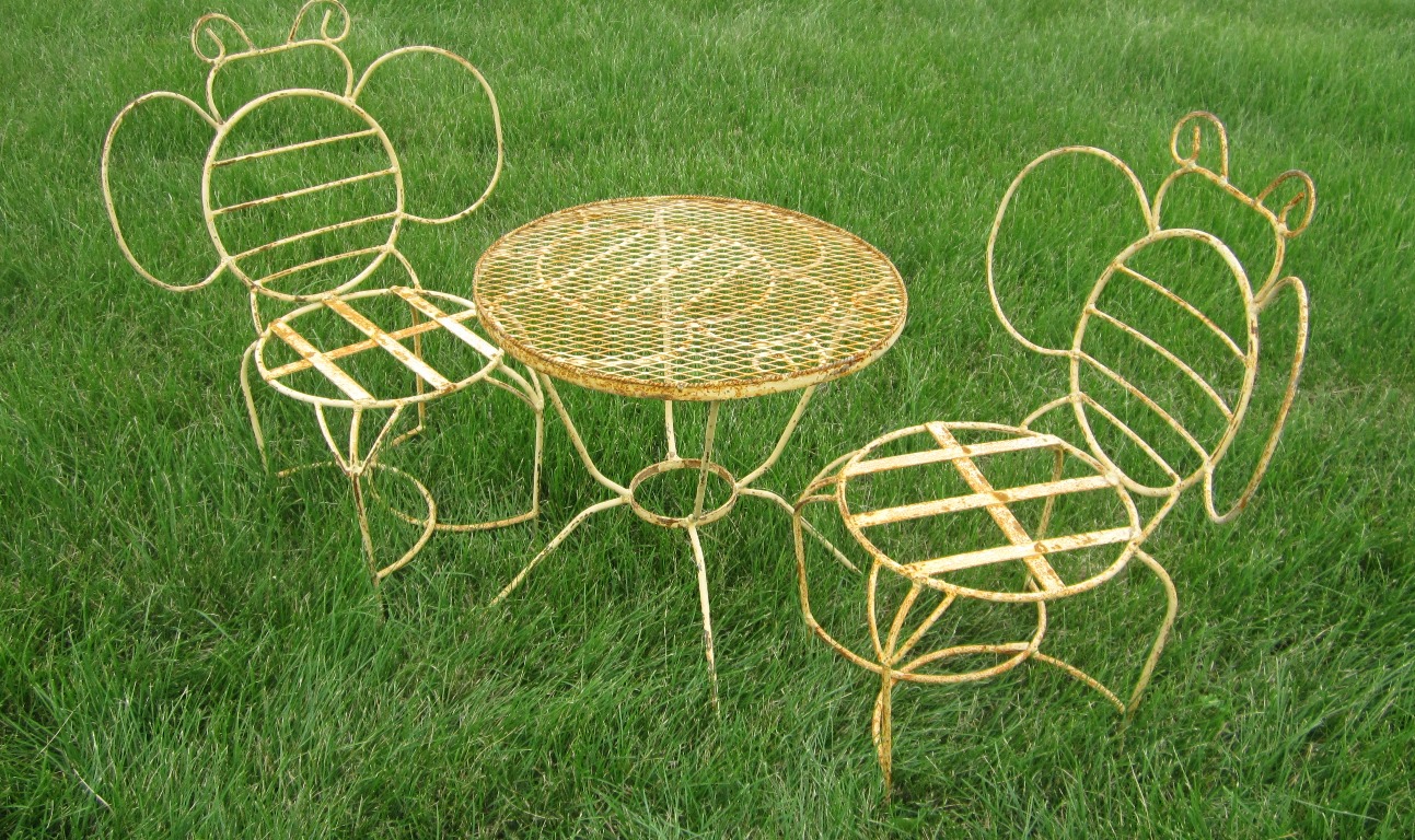 Wrought Iron Small Table and Chair Set Metal Seating