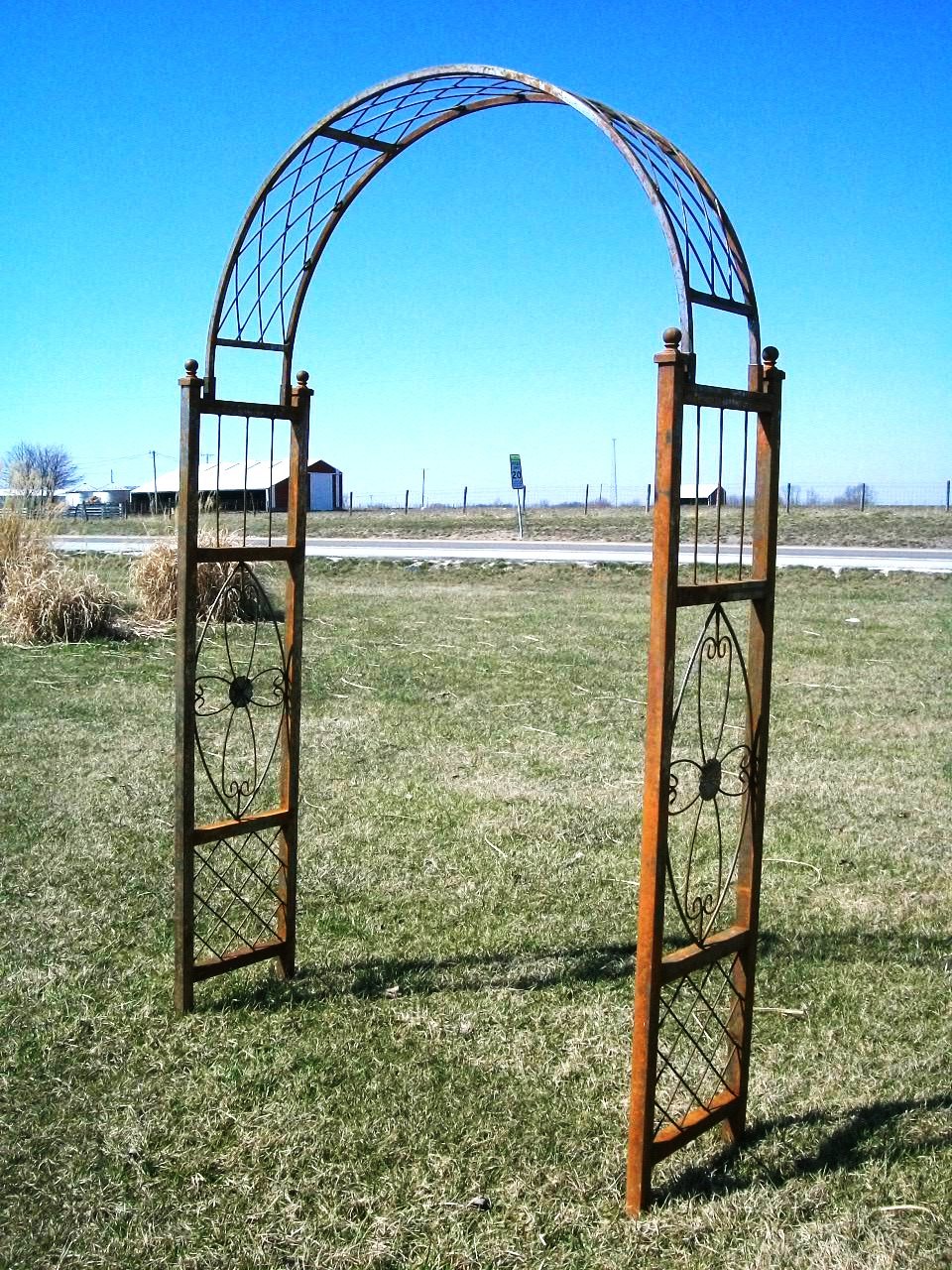 Wrought Iron Cross Medallion Flower Arbor