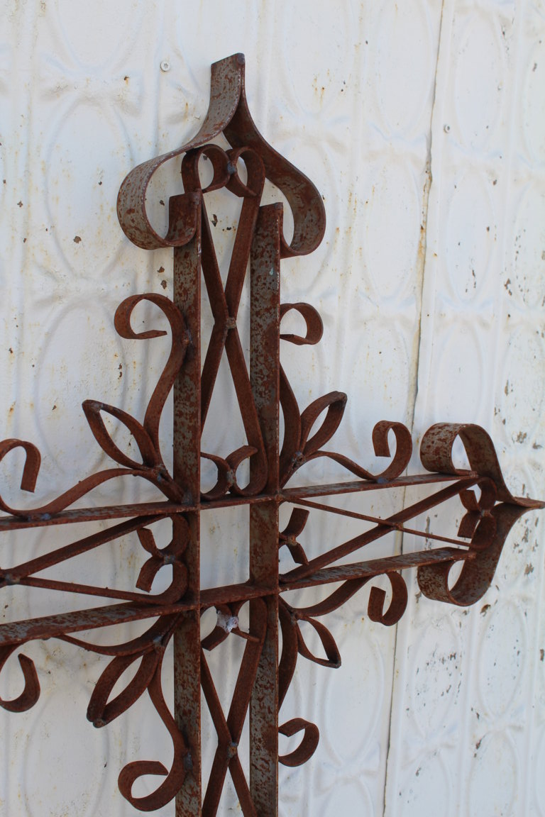 Wrought Iron Small Cross - Yard Ornament - Cemetery Decoration