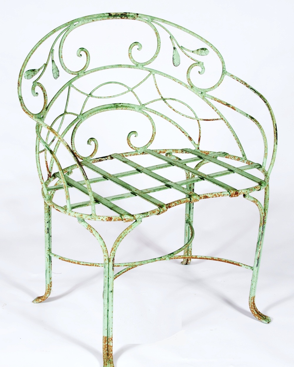 32" Wrought Iron Curl Bench w/ Leaves - Metal Furniture