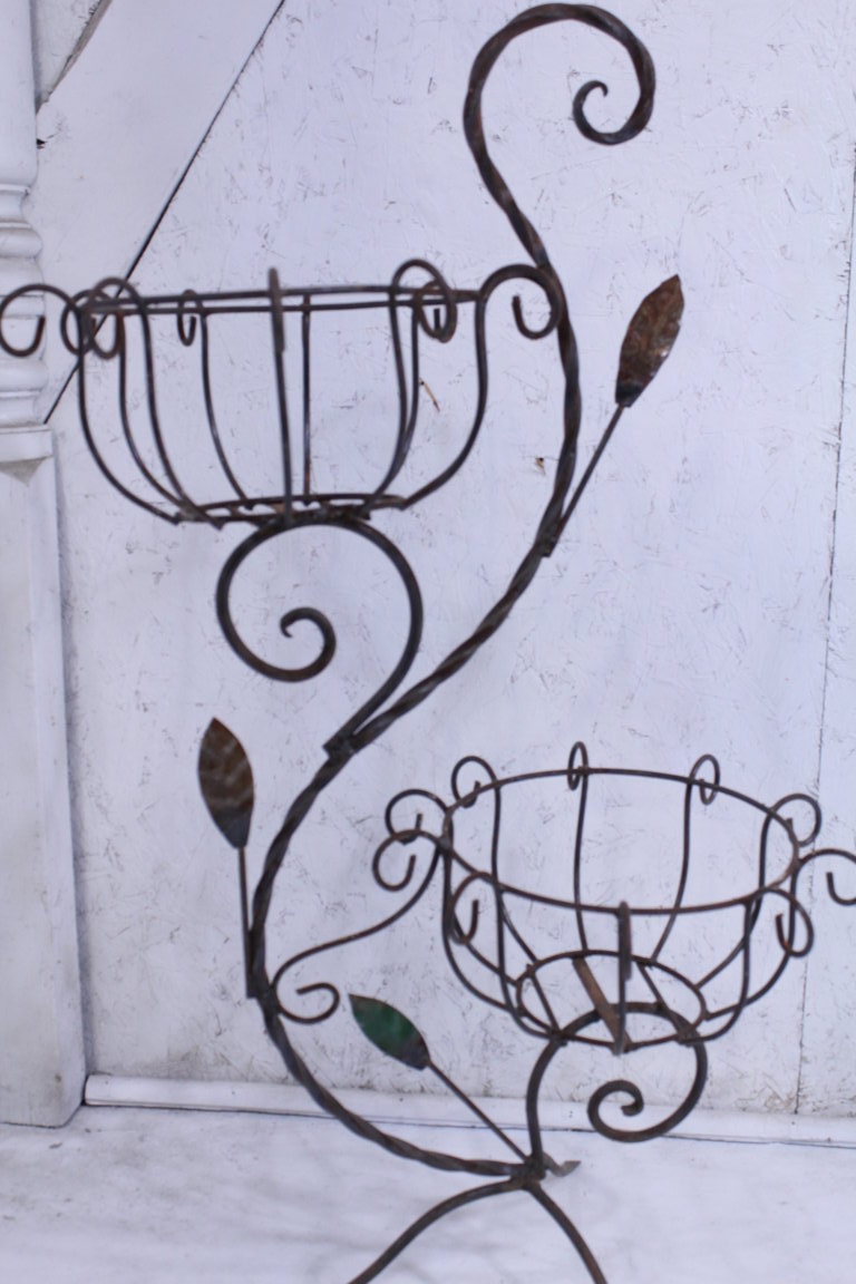 Wrought Iron Curly Trees with Baskets 2 Sizes Flower Planters