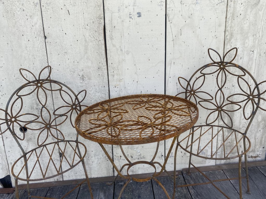 Wrought Iron Small Daisy Table & Chair Set Patio Furniture