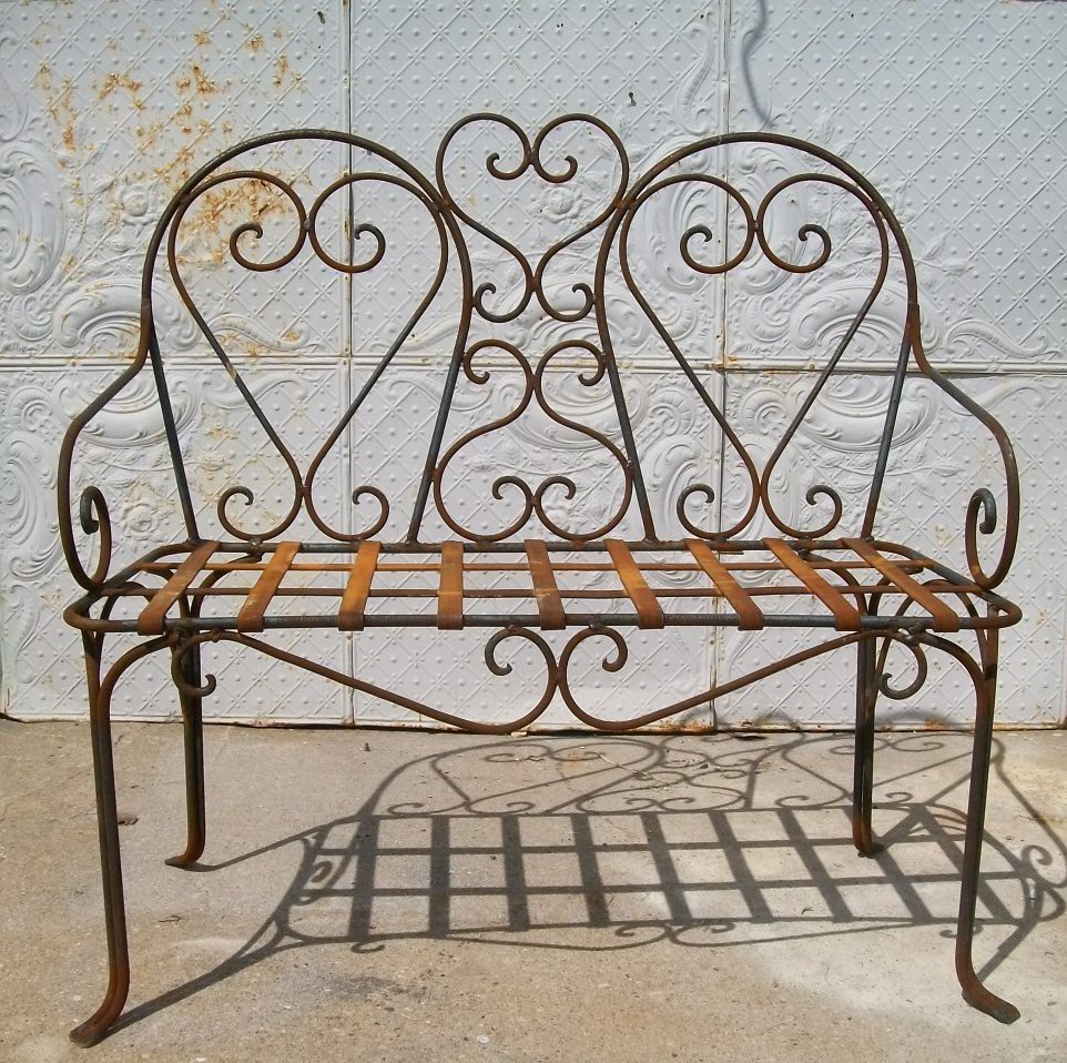 Wrought Iron Double Heart Bench Patio Furniture