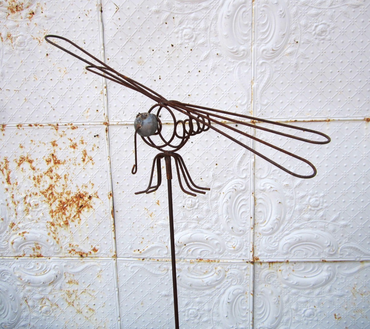 Wrought Iron Dragonfly Stake
