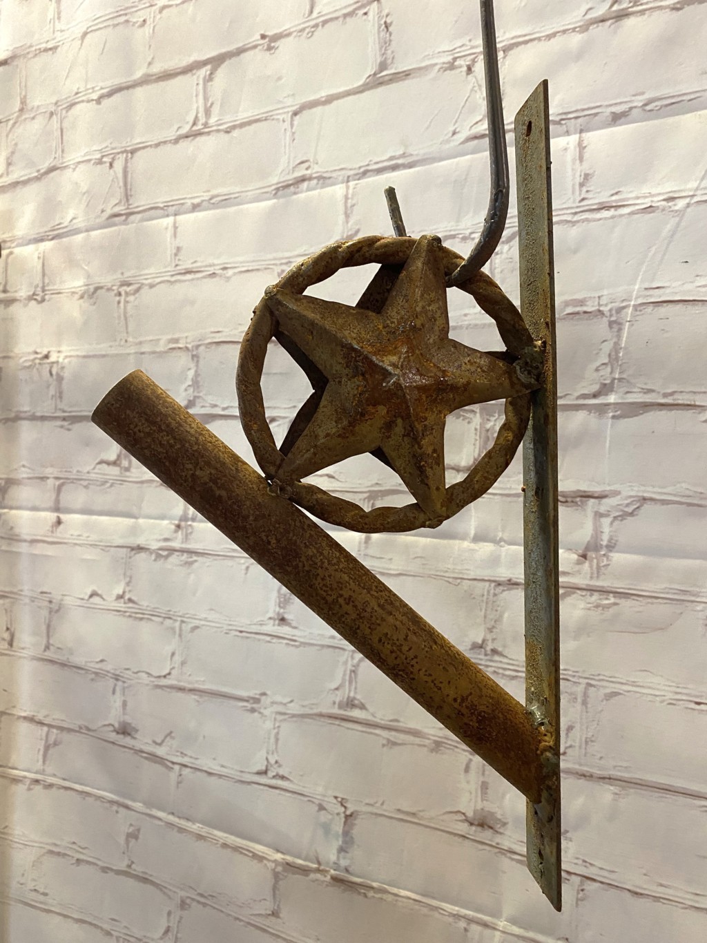 Wrought Iron Flag Holder - Metal With Star