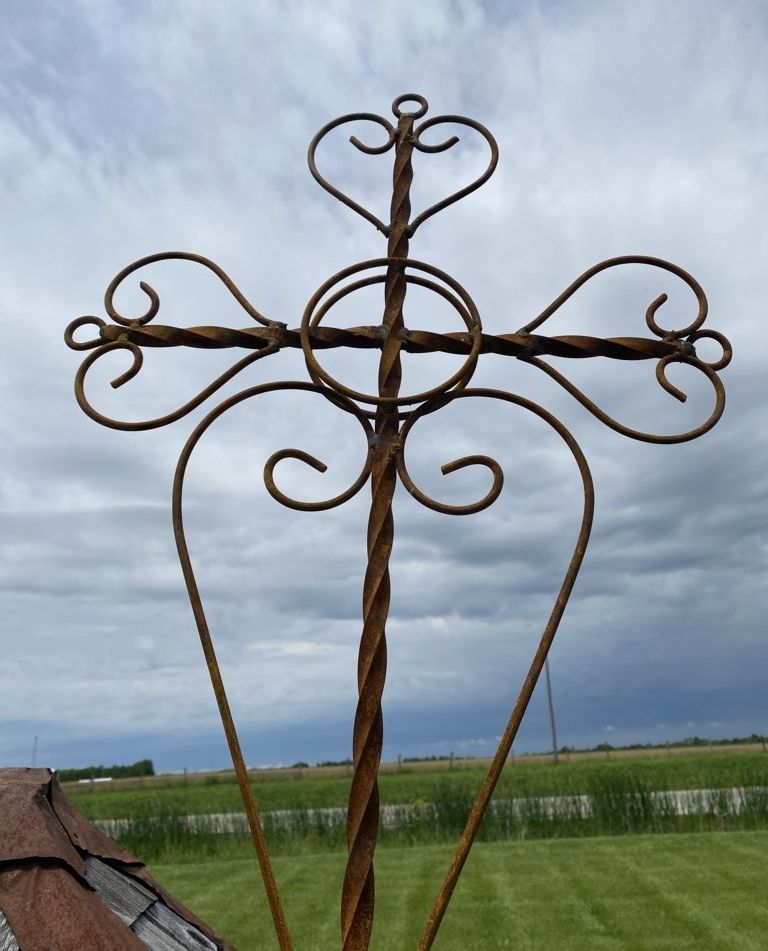 Wrought Iron Heart Cross Decorative Yard Stake