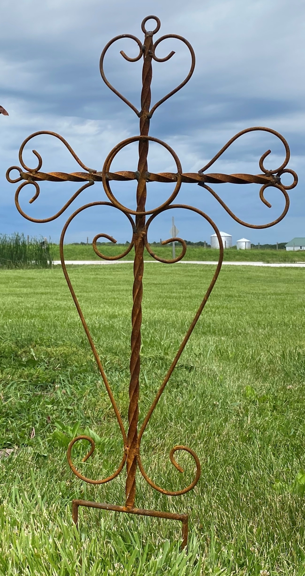 Wrought Iron Heart Cross Decorative Yard Stake