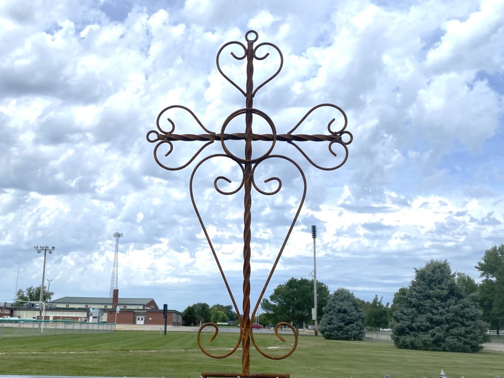 Wrought Iron Heart Cross Decorative Yard Stake