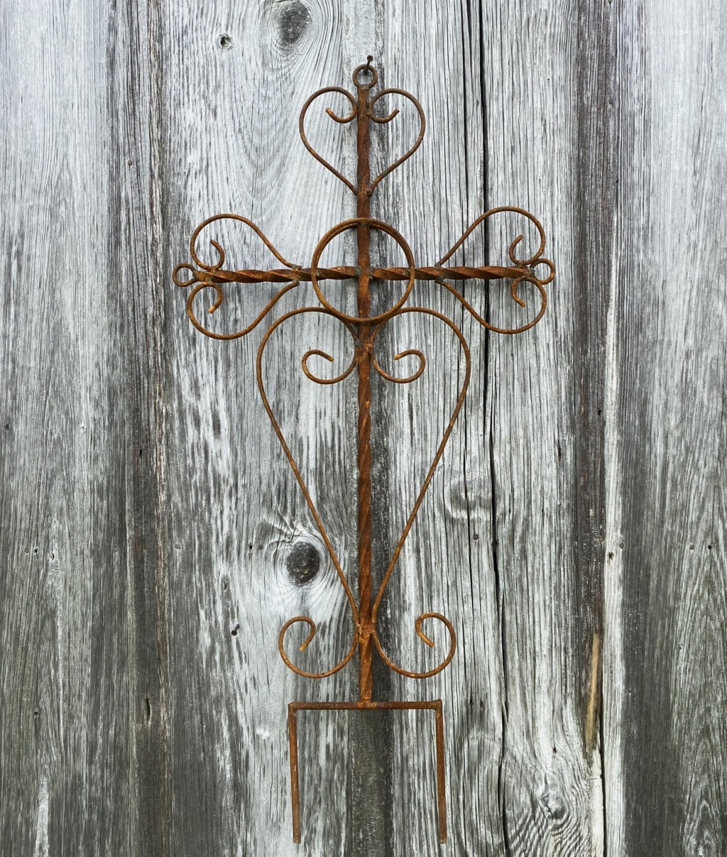 Wrought Iron Heart Cross Decorative Yard Stake