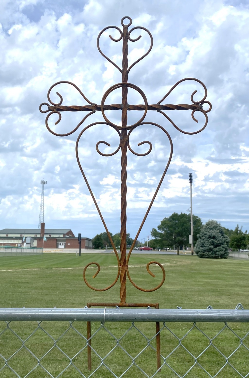 Wrought Iron Heart Cross Decorative Yard Stake