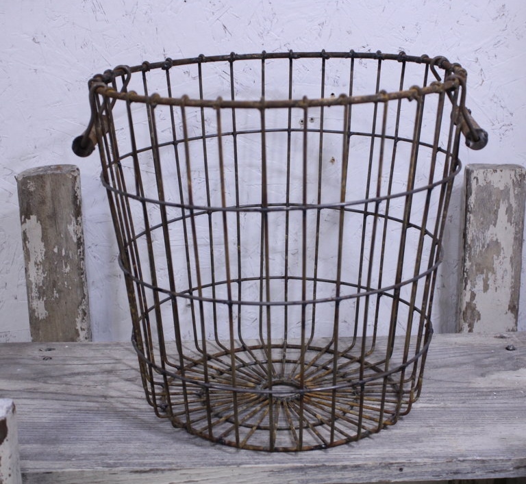 Wrought Iron Medium Basket Bushel - Laundry Industrial Container