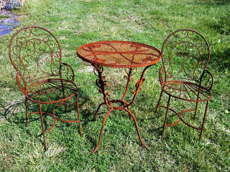 Wrought Iron Mesh Topped Patio Tables