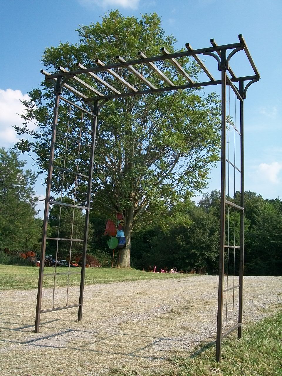 84.5"t x 65"w Wrought Iron Mission Flower & Vine Arbor Structure