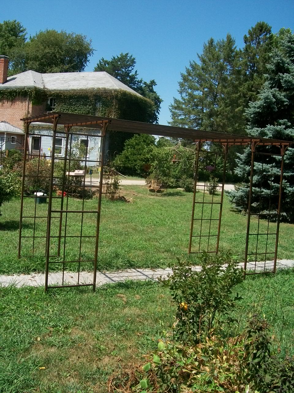84.5"t x 65"w Wrought Iron Mission Flower & Vine Arbor Structure