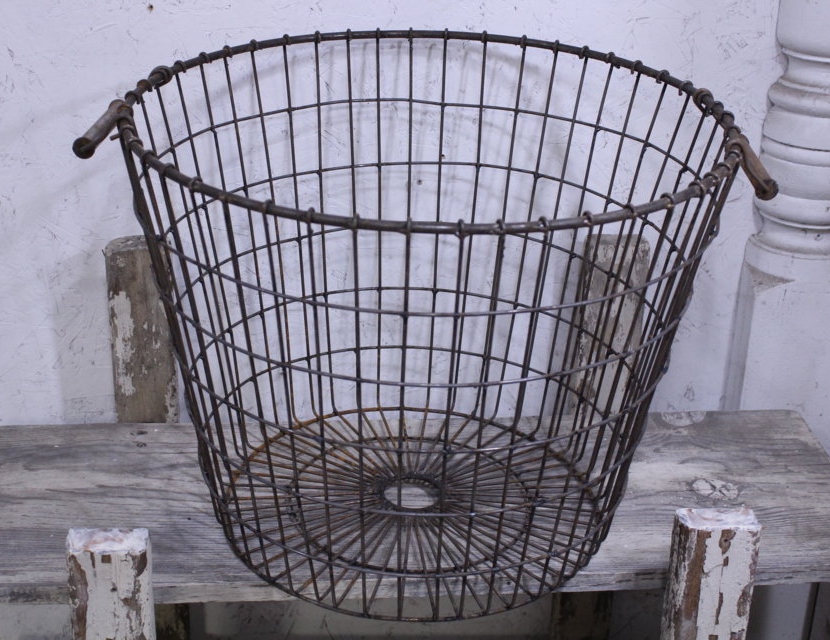 Wrought Iron Round Large Basket Industrial Laundry - Bushel Container