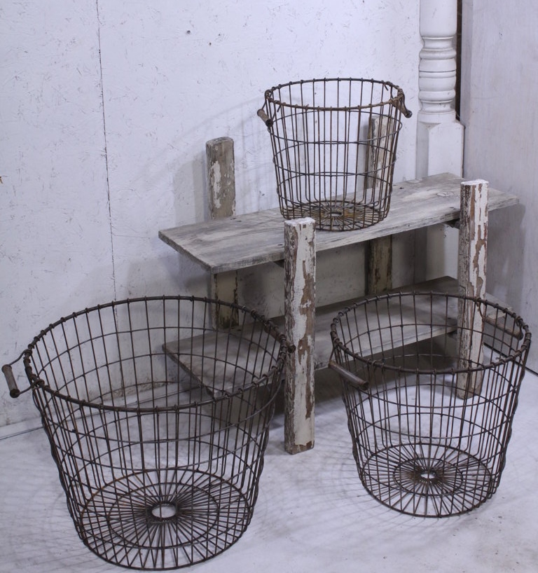 Wrought Iron Round Large Basket Industrial Laundry - Bushel Container