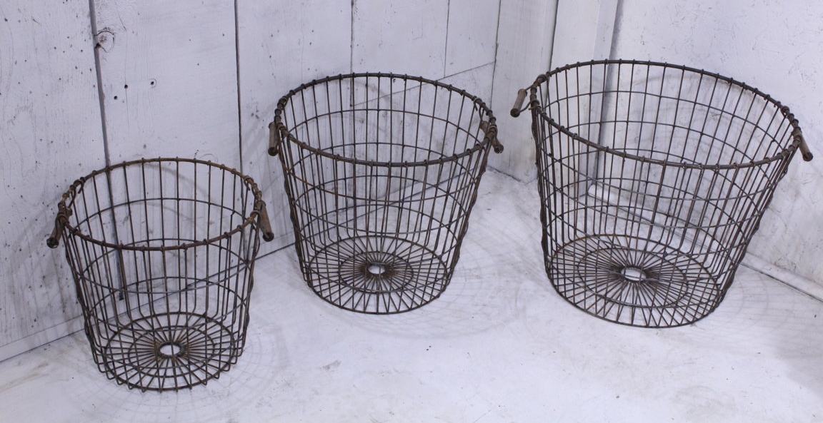 Wrought Iron Round Large Basket Industrial Laundry - Bushel Container