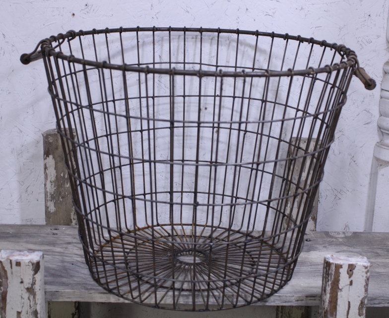Wrought Iron Round Large Basket Industrial Laundry - Bushel Container