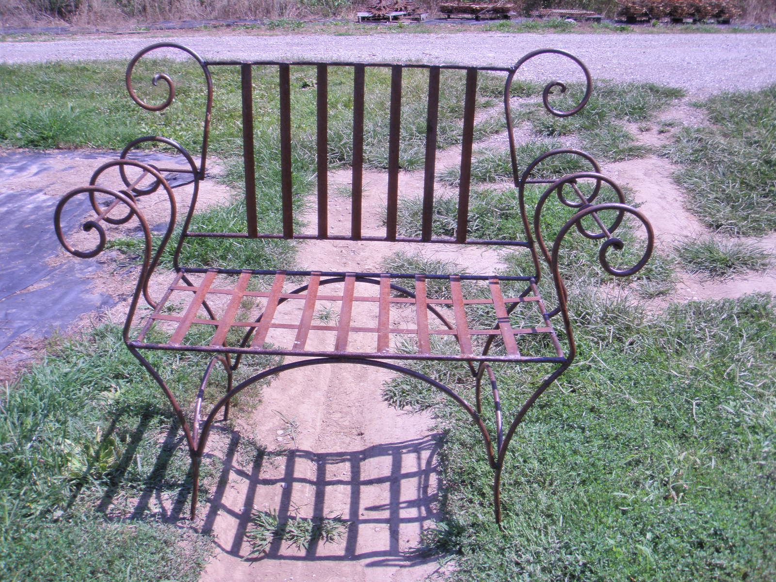 Wrought Iron Square Strap Bench - Metal Seating