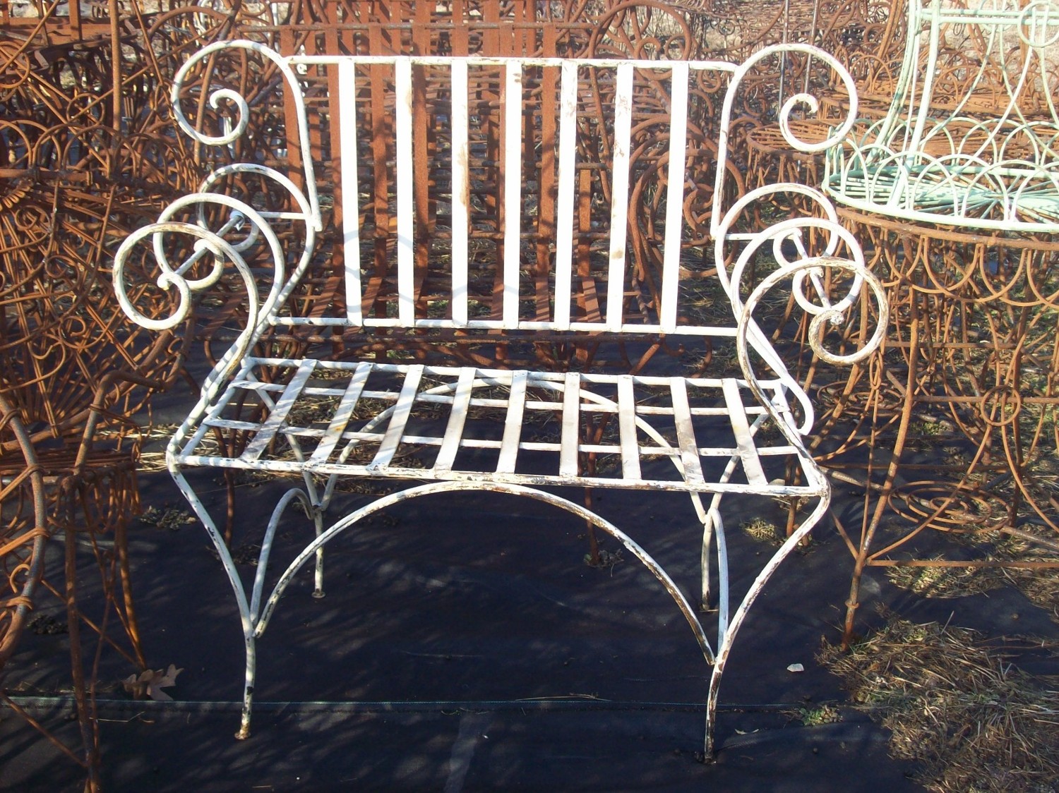 Wrought Iron Square Strap Bench - Metal Seating
