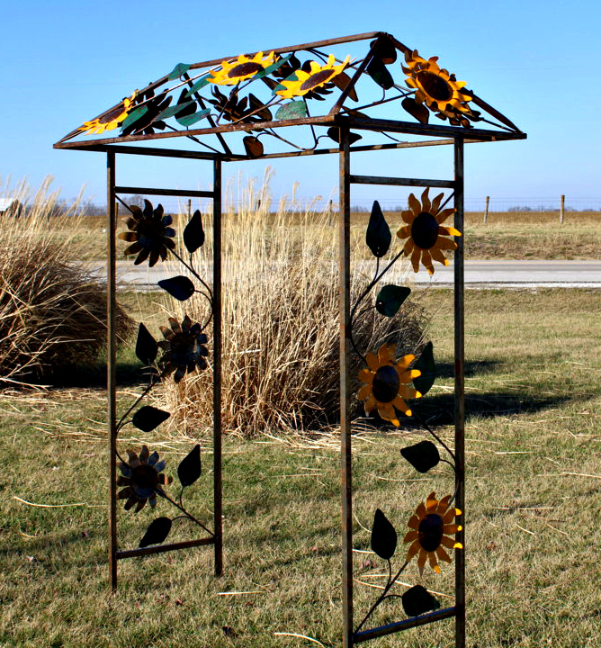 Wrought Iron Sunflower Arbor Plant Support Trellis