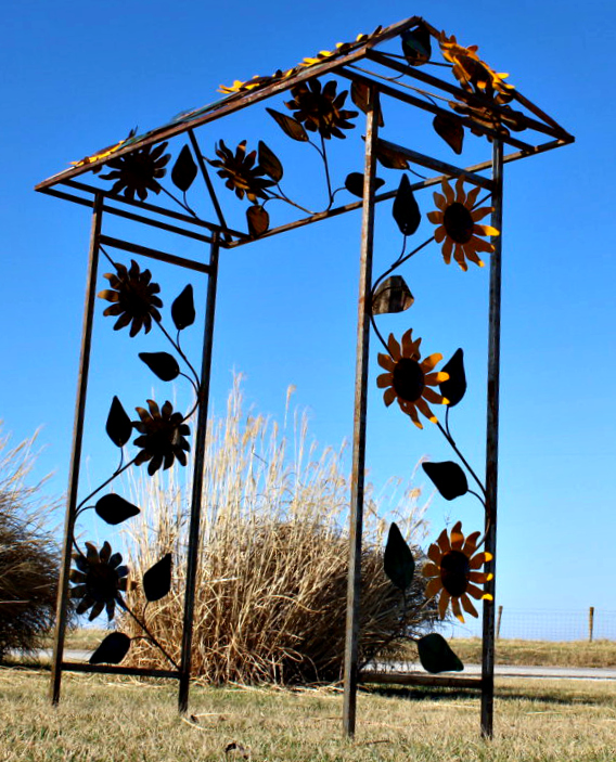 Wrought Iron Sunflower Arbor Plant Support Trellis