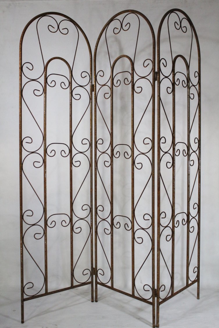 Wrought Iron Tri Panel Screen S Curl Design Indoor or Outdoor Privacy