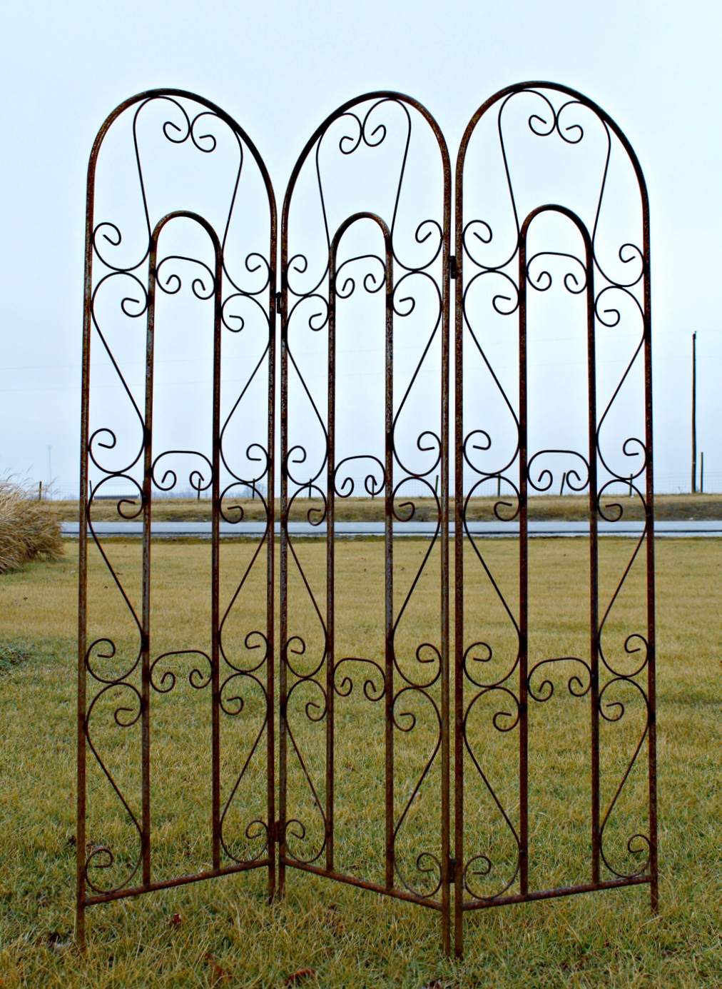 Wrought Iron Tri Panel Screen S Curl Design Indoor or Outdoor Privacy