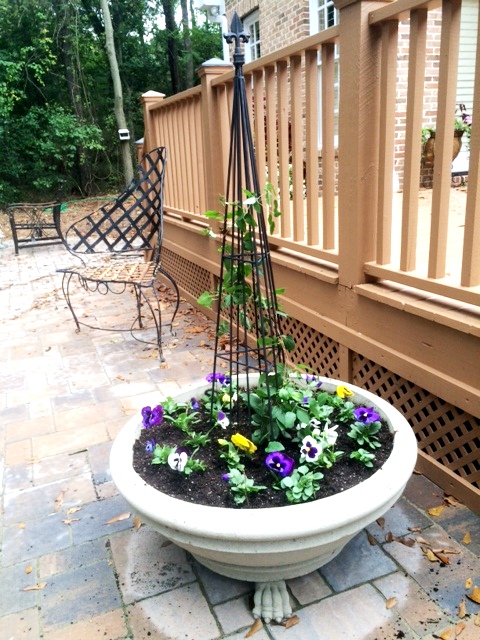 Wrought Iron Triangle Topiary Trellis w/ Flowers