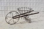 Wrought Iron Wheelbarrow Pot Container - Round Basket