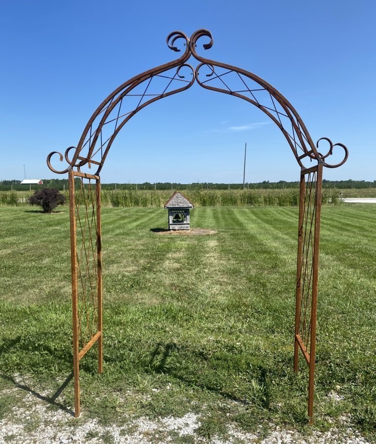 Wrought Iron X Arch Trellis - Flower Arbor