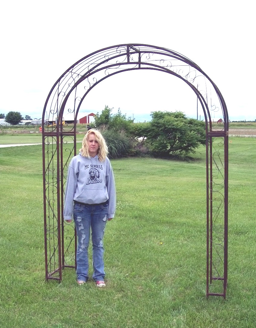 Wrought Iron XL Round Top Arbor - Flower Garden Arch