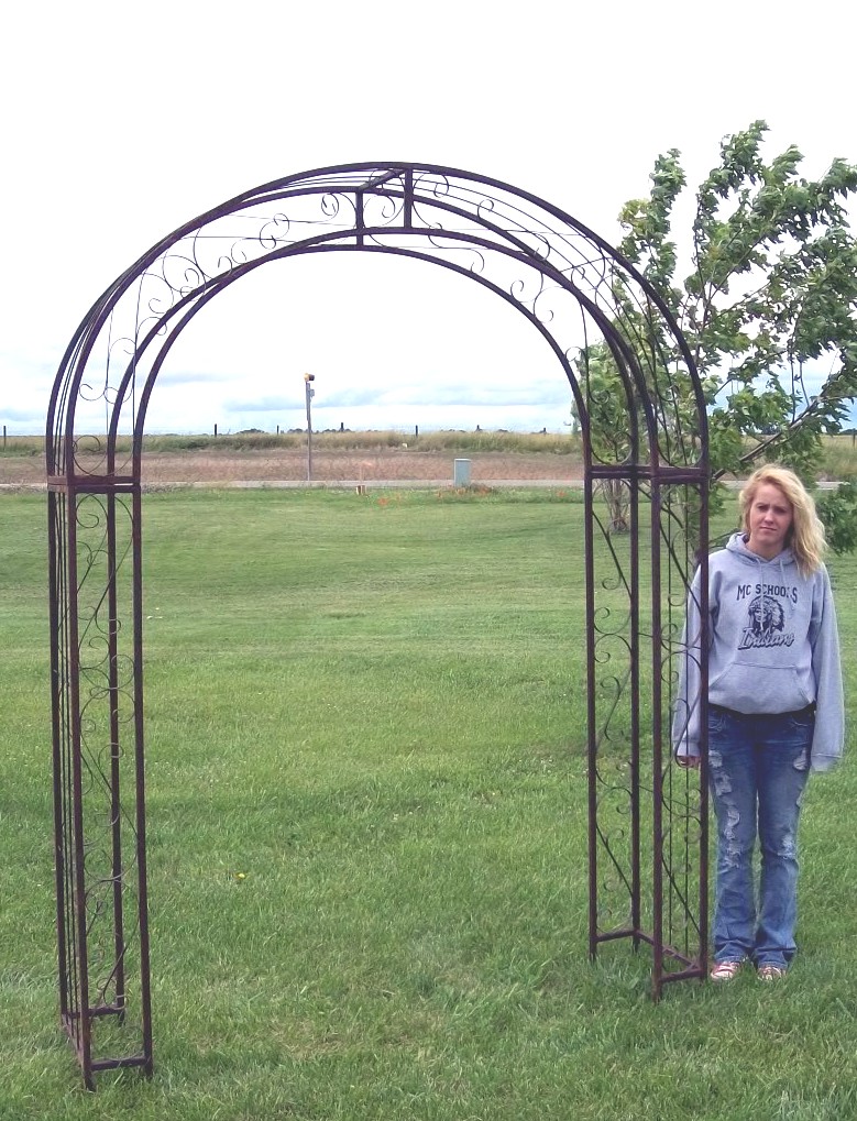 Wrought Iron XL Round Top Arbor - Flower Garden Arch