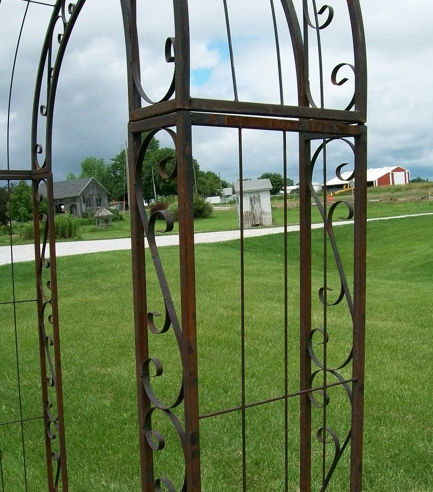 Wrought Iron XL Round Top Arbor - Flower Garden Arch