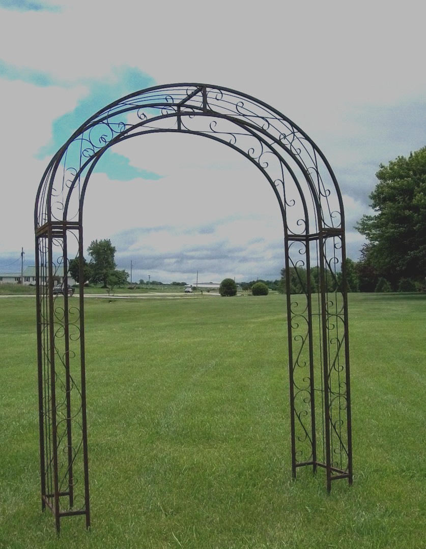 Wrought Iron XL Round Top Arbor - Flower Garden Arch