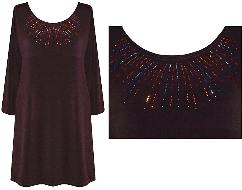 Brown Slinky Rhinestone Plus Size & Supersize Shirts 2x 3x 4x 5x 6x 7x 8x