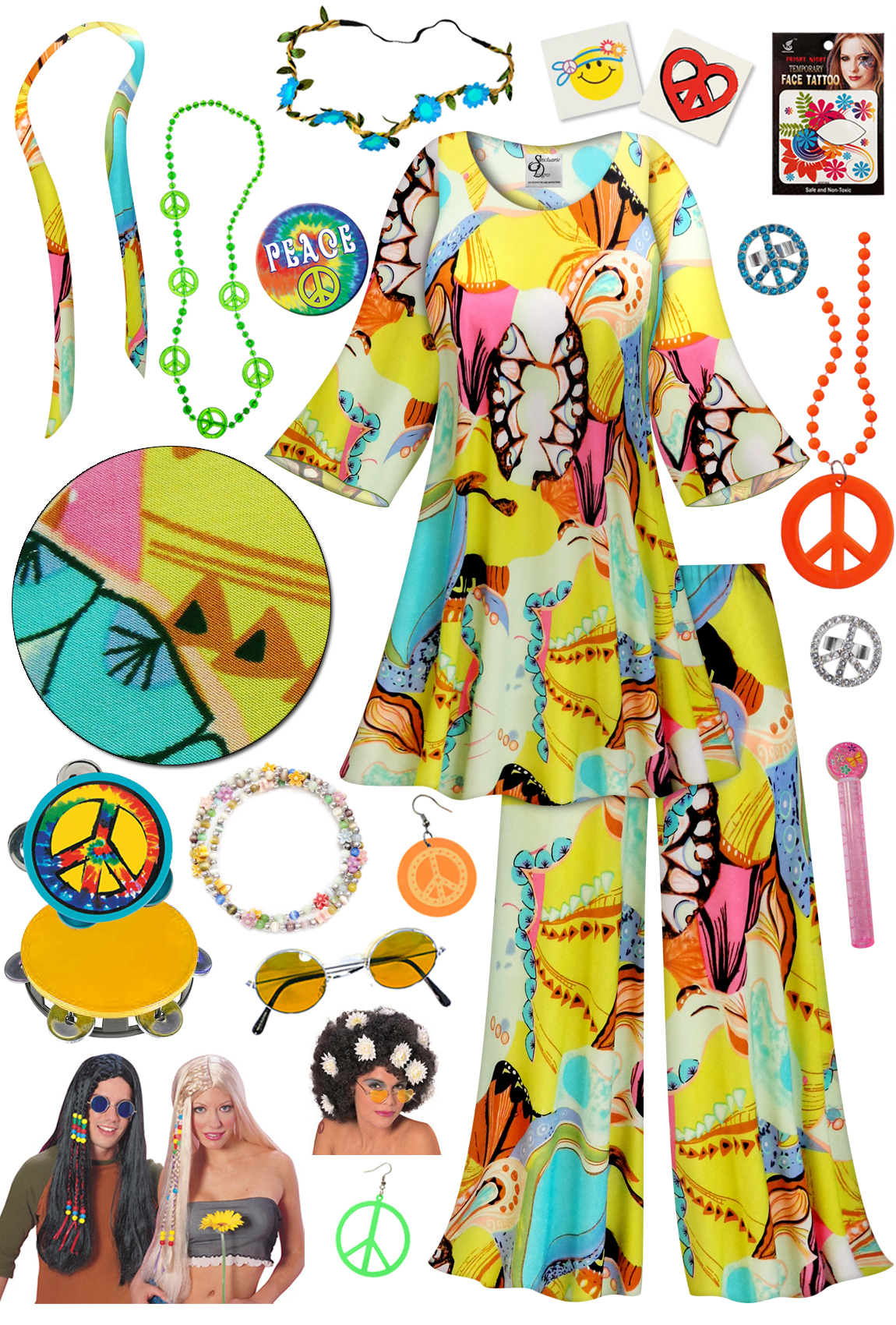 SALE! Rhapsody Print Hippie 2PC Set - 60's Style Retro Plus Size ...