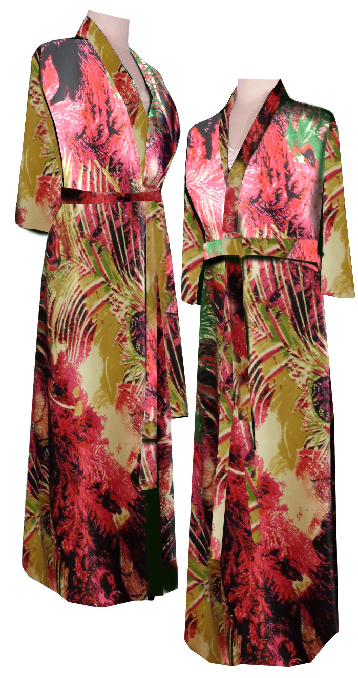 SOLD OUT! SALE! Black Peacock Feathers Robe Beautiful Satin Print Plus ...