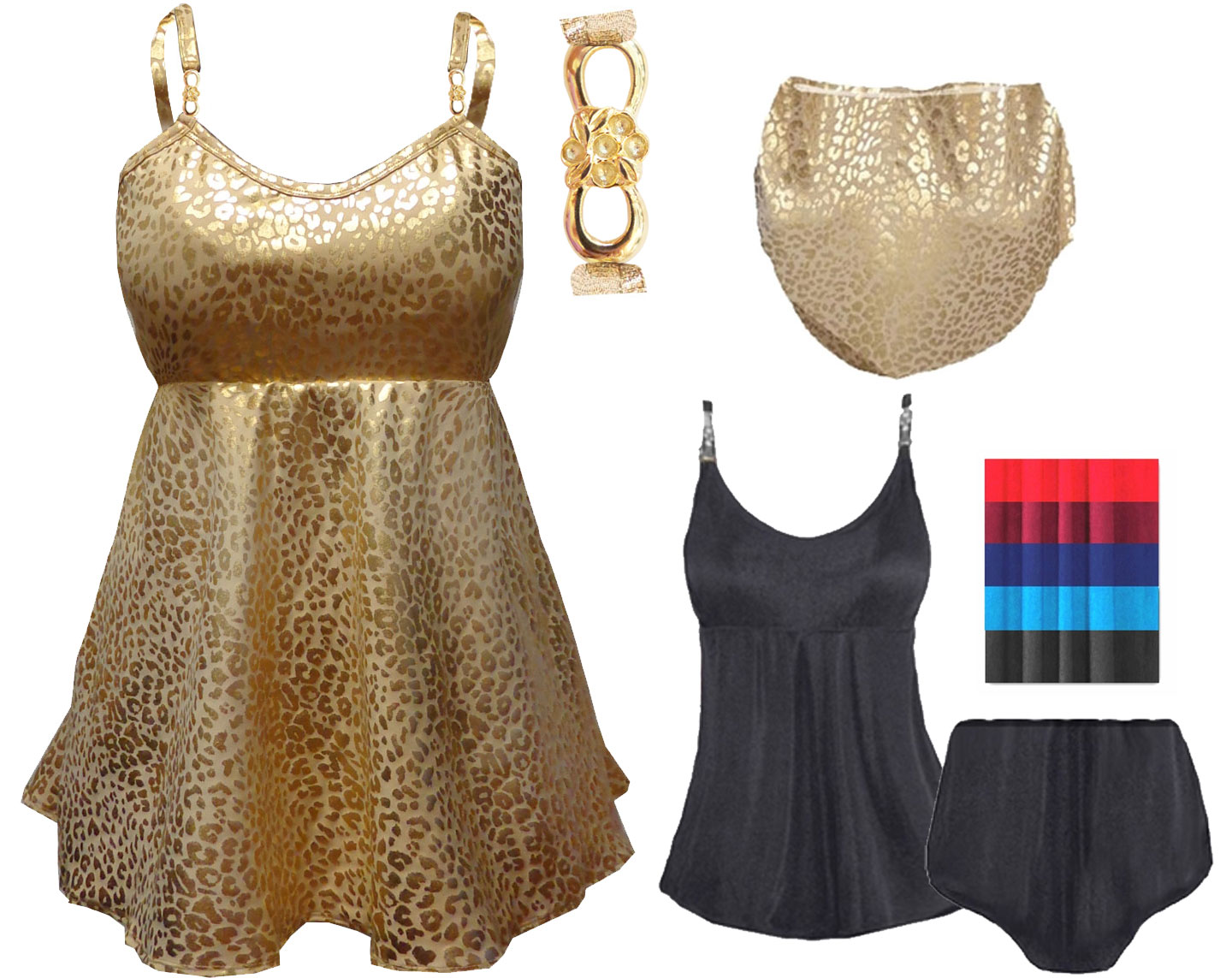 SOLD OUT! Babydoll Style Plus Size Swim Tank in Gold Leopard Metallic ...